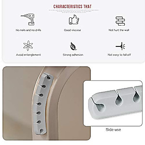 3 Pack Cable Holder Clips, Cable Management Cord Organizer USB Charging Clips Silicone Self Adhesive Wire Holders for Desktop USB Charging Cable Power Cord Mouse Cable Wire PC Office Home (Grey)