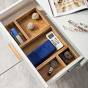 Lawei Set of 5 Bamboo Drawer Organizer Boxes, Desk Storage Box Kit, Drawer Storage Containers Tray Bins for Office, Kitchen, Bedroom, Children Room, Craft, Sewing