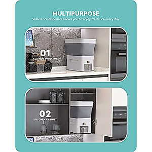 Baffect Rice Dispenser, Collapsible 10 to 25 Lbs Rice Food Storage Containers with Airtight Lid and Measuring Cup, Large Food Dispenser Kitchen Organization for Rice, Beans, Grains, Corn