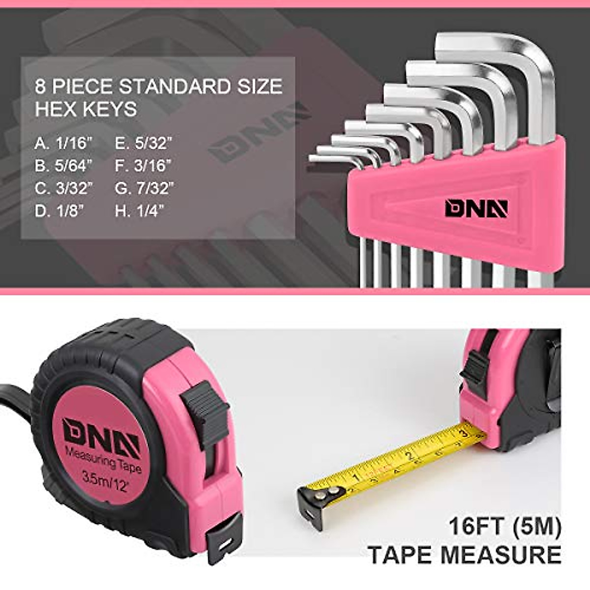 DNA MOTORING 39-Piece Household Tool Set General Repair Small Hand Tool Kit Storage Case for Home Garage Office College Dormitory Use, Pink, TOOLS-00009