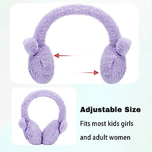 LUCKYBUNNY Kids Girls Earmuffs for Women Winter Warm Soft Plush Ear Muffs Cold Weather Ear Warmer for Outdoor (Dog Paw Style - Purple)