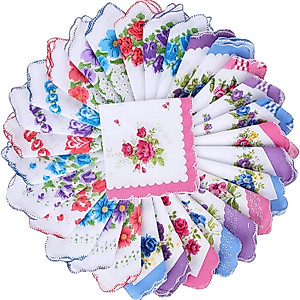 30 Pcs Womens Floral Print Handkerchiefs Vintage Soft Cotton Handkerchiefs Bulk
