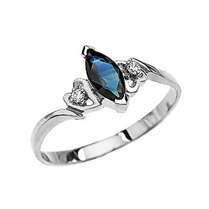 10k White Gold Diamonds And Solitaire Marquise Sapphire Engagement Proposal Ring (Size 10)