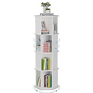 Rotating Bookshelf Tower 360 Display 4 Tier Floor Standing Spinning Bookshelf Revolving Bookcase White for Home Living Room Study Office