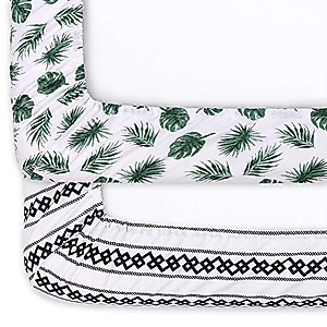 The Peanutshell Fitted Crib Sheet Set for Baby Boys or Girls - 2 Pack - Botanical Leaf & Stripe