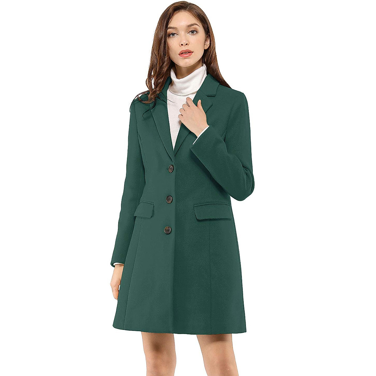 Allegra K Women's 2024 Pea Coat Single Breasted Long Winter Coats for Women X-Large Green