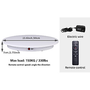 JAYEGT Motorized Rotating Display Stand, 360 Degree Electric Rotating Potography Turntable for Products Display，Live Video Show, Remote Control Angle, Speed (White/23.6Inch/330Lbs Load/Wired)