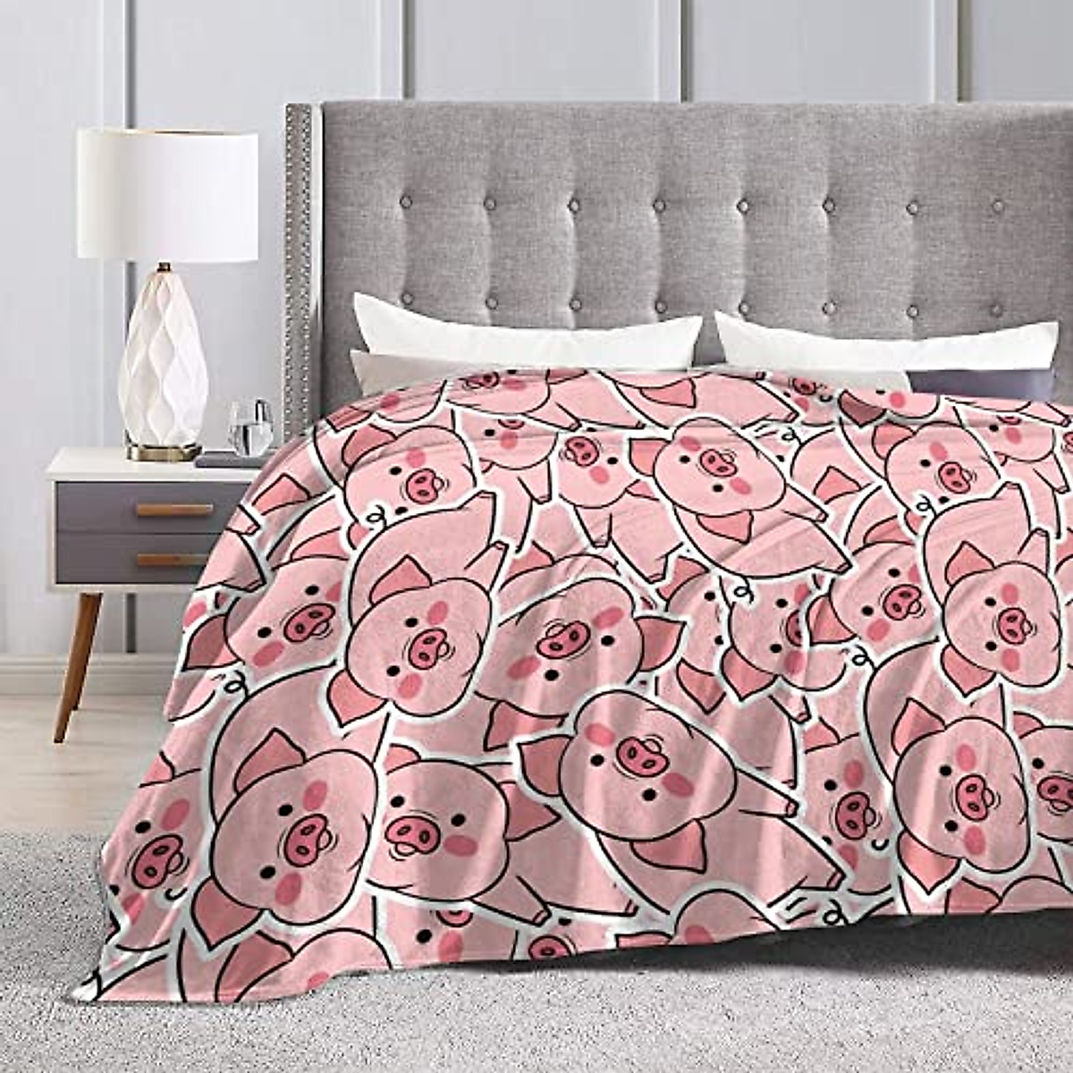 Cartoon Pink Pig Blanket Plush Lightweight Soft Flannel Fleece Throw Blankets Bedding for Bed Sofa Couch Living Room 50"x40"