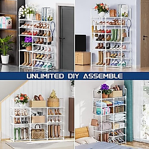 Mavivegue Metal Shoe Rack Organizer, 7 Tiers Tall Shoe Shelf Storage, Vertical Large Boot Rack, Stackable Shoe Racks for Entryway, Closet, Garage, Bedroom, Cloakroom -White