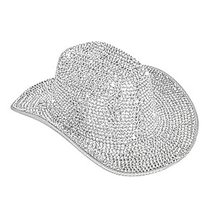 INOGIH Women Fringe-Rhinestone Western-Cowgirl-Hat Tassel-Decor Cowboy-Fedora-Hat for Party Music Festival Silver