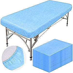Mixweer 30 Pcs Massage Table Sheets Non Woven Fitted Spa Bed Cover Protective Breathable Disposable Sheets for Beauty Salon Skincare, 39 x 87 Inches (Blue)