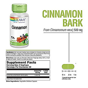 SOLARAY Cinnamon Bark 1000 mg | Healthy Digestive Function | Antioxidant | 60 VegCaps