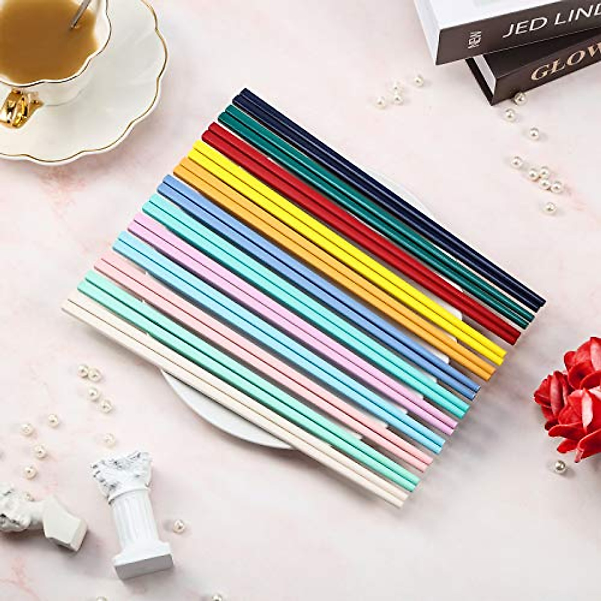 Boao 12 Pairs Reusable Fiberglass Chopsticks, Dishwasher Safe Lightweight Chopsticks Set (Multicolor)