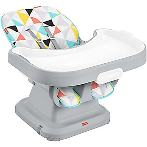 Fisher-Price SpaceSaver Simple Clean High Chair Baby to Toddler Portable Dining Seat with Removable Tray Liner, Windmill