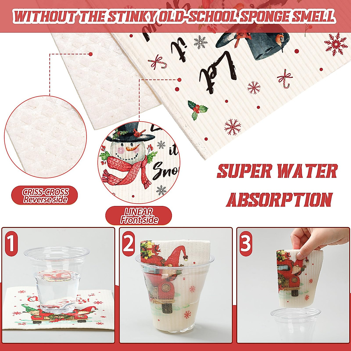 Yinder 9 Pieces Christmas Swedish Kitchen Dishcloths Reusable Swedish Cleaning Cloths Absorbent Fast Dry Kitchen Towels for Kitchen Bathroom Office Wedding Housewarming