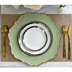 Henilosson Green Charger Plates Gold Trim - Classic Plate Chargers for Dinner Plates - Set of 6 Dinner Chargers（6，Green）