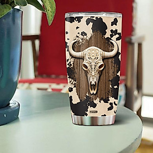 WONWIX Personalized Cow Tumbler Cowgirl 20oz with Lid Travel Cup Coffee Mug Water Bottle Insulated Stainless Steel Gift for Women Girl Daughter Sister Animal Lovers