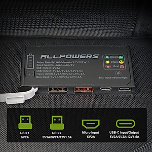 ALLPOWERS SP002 21W Solar Charger with 10000mAh Power Bank and 3 Fast Charging USB-A/USB-C Ports, IP66 Waterproof Portable Solar Panel for Camping Hiking Compatible with iPhone iPad Samsung Earbuds