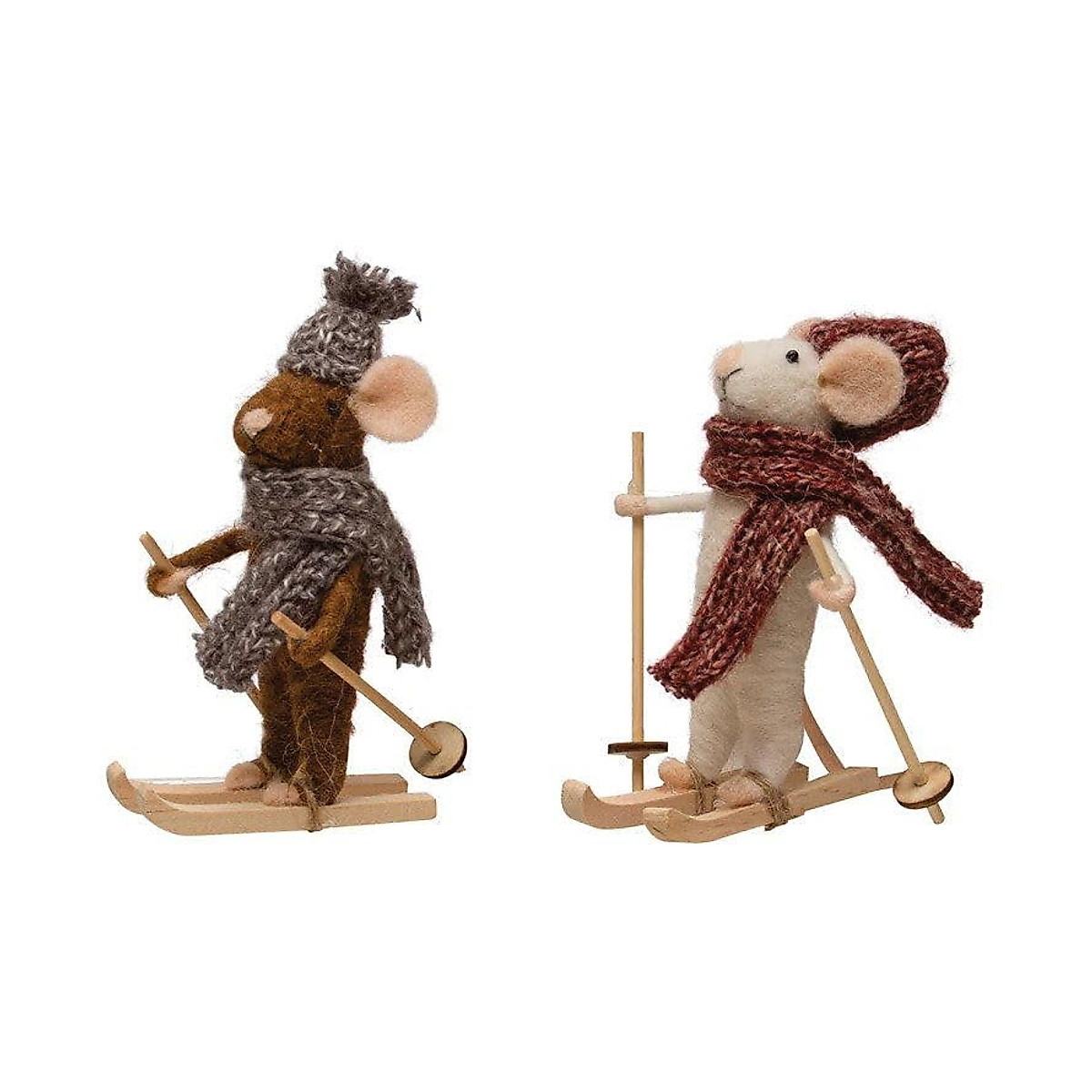 Creative Co-op - Wool Felt Skiing Mouse w/Knit Hat & Scarf Set of 2 - XS4052A