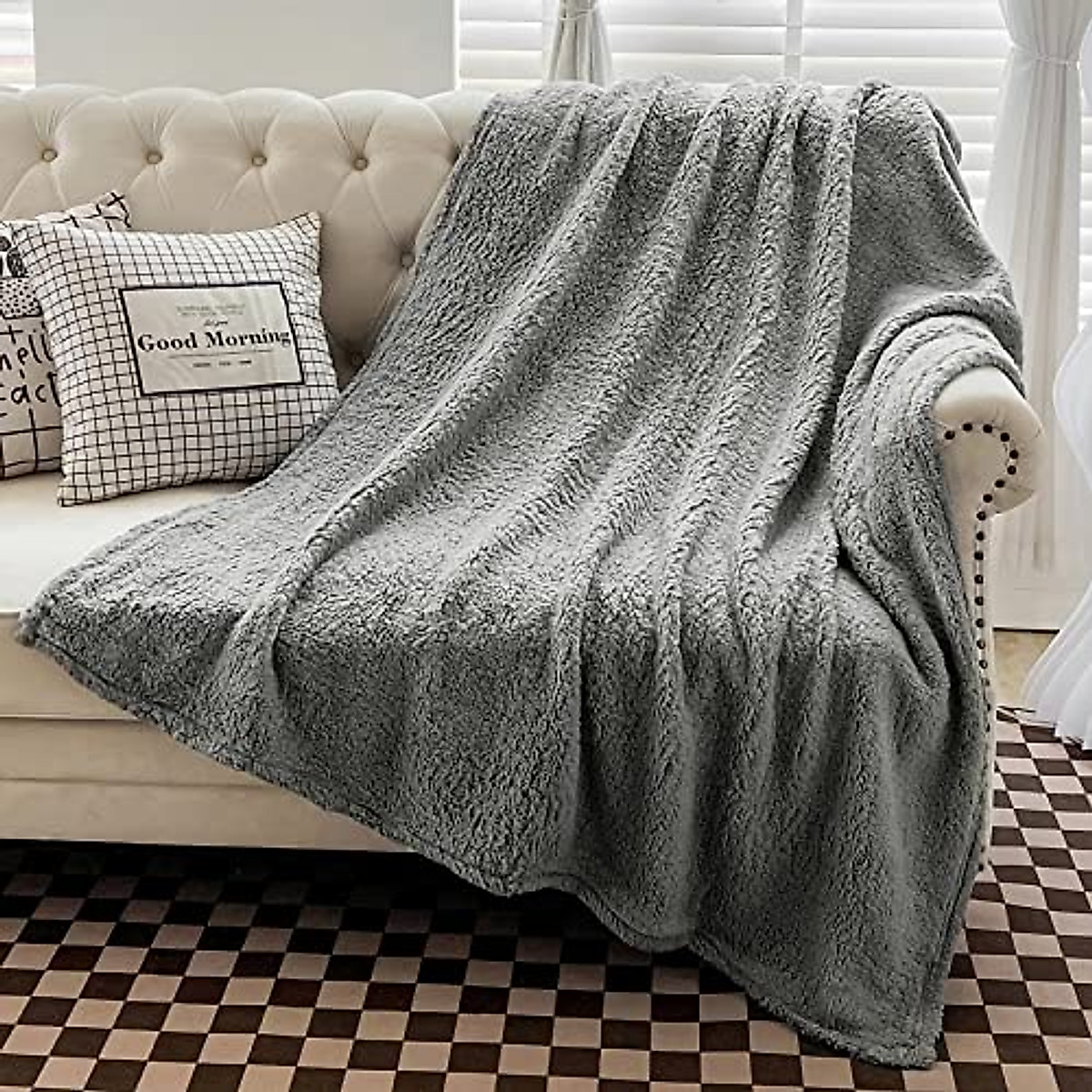 NEWCOSPLAY Sherpa Fleece Throw Blanket Plush Fluffy Cozy Lightweight Blanket for Bed Sofa Couch Travel (Grey, Twin(60"x80"))