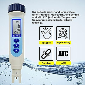 2 in 1 Salt Tester Digital Salinity Meter with ATC Salinity and Temperature Meter Waterproof IP67 Pen Type Salinometer ppt Aquariums, and Koi Fish Pond for Saltwater Seawater,Hydroponics,Water,Pool
