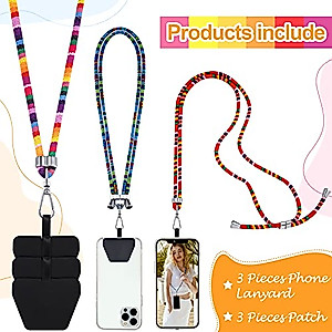 Flutesan 3 Sets Phone Lanyards Universal Cell Phone Crossbody Lanyard with Phone Patch Tab Adjustable Size Boho Rope