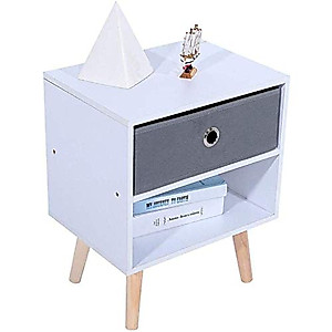 LIUJUN Table-End Table,Metal Handle Bedside Cabinet Night Table Side End Table Nightstand with Shelf and Drawer