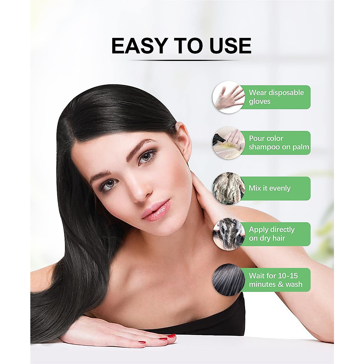 Herbishh Hair Color Shampoo for Gray Hair - Enriched Formula with Keratin & Tuber Fleece Flower - Full Grey Coverage, Easy to Use, Long lasting, Instant - Black (400ml)