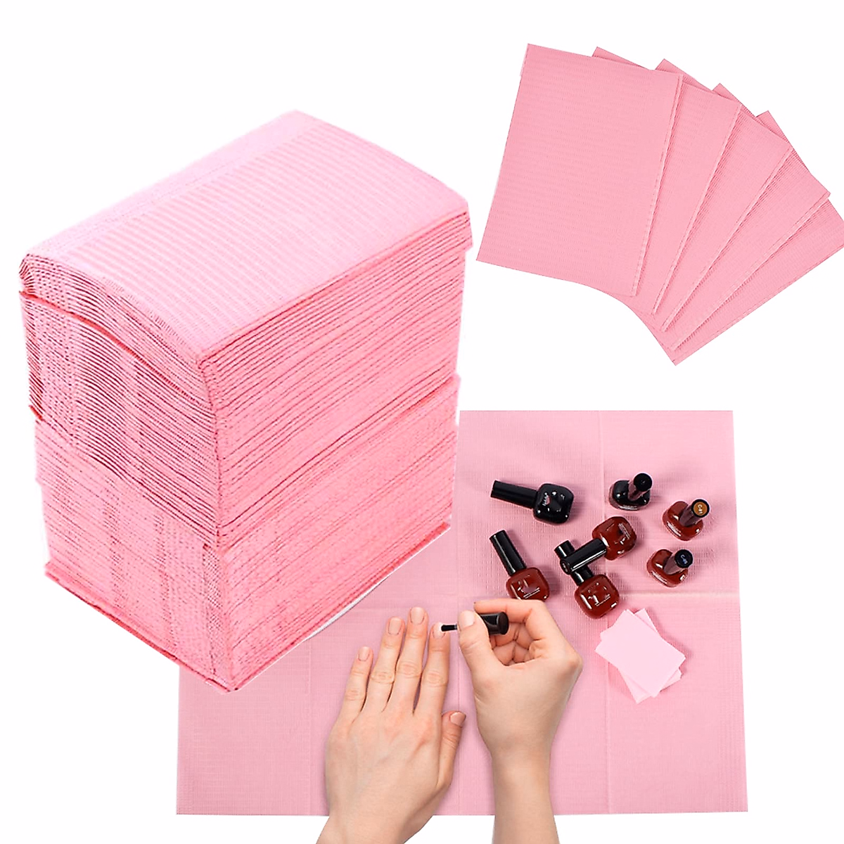 LXIANGN 125PCS Disposable Nail Art Table Towels Mat 13" X 17" Waterproof 3 Ply Nail Art Mat Paper Sheet Clean Pads Tattooing Table Mat Nail Table Cover Tattoo Supplies (Pink)