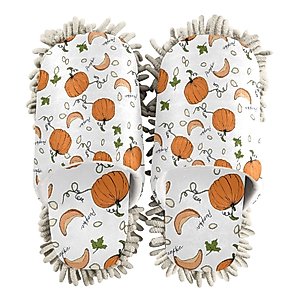 Kigai Microfiber Cleaning Slippers Autumn Cute Pumpkins Washable Mop Shoes Slipper for Men/Women House Floor Dust Cleaner, Size M