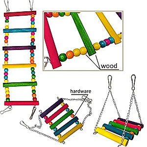 Hamiledyi Parakeets Bird Swing Toy Set, 16PCS Bird Hanging Colorful Chewing Toys, Parakeets Standing Climbing Ladder Hammock Bells, Cockatiels Perches for Budgie Finches