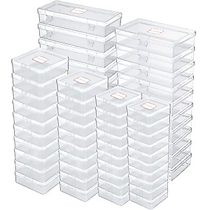 60 Pcs Mixed Sizes Small Plastic Clear Rectangular Box Mini Bead Storage Containers for Beads Empty Small Containers with Hinged Lids with 5 Sheets Label Stickers for Beads Crafts Small Items Jewelry