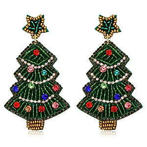 YAHPERN Christmas Tree Earrings for Women Holiday Earrings Beaded Xmas Tree Dangle Earrings Christmas Party Earrings Festive Holiday Jewelry Gifts (Christmas Tree 2)