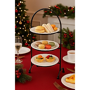 Creative Home Iron Works 3-Tier Metal Dessert Plate Rack Party Food Server, 18-1/2" H, Black