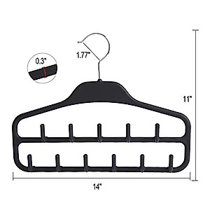 Belt Hanger Rack Holder for Closet, Sturdy Belt Organizer with 360 Degree Swivel, 11 Large Sturdy Belt Hooks, Non Slip Rubberized Belt Storage, Black