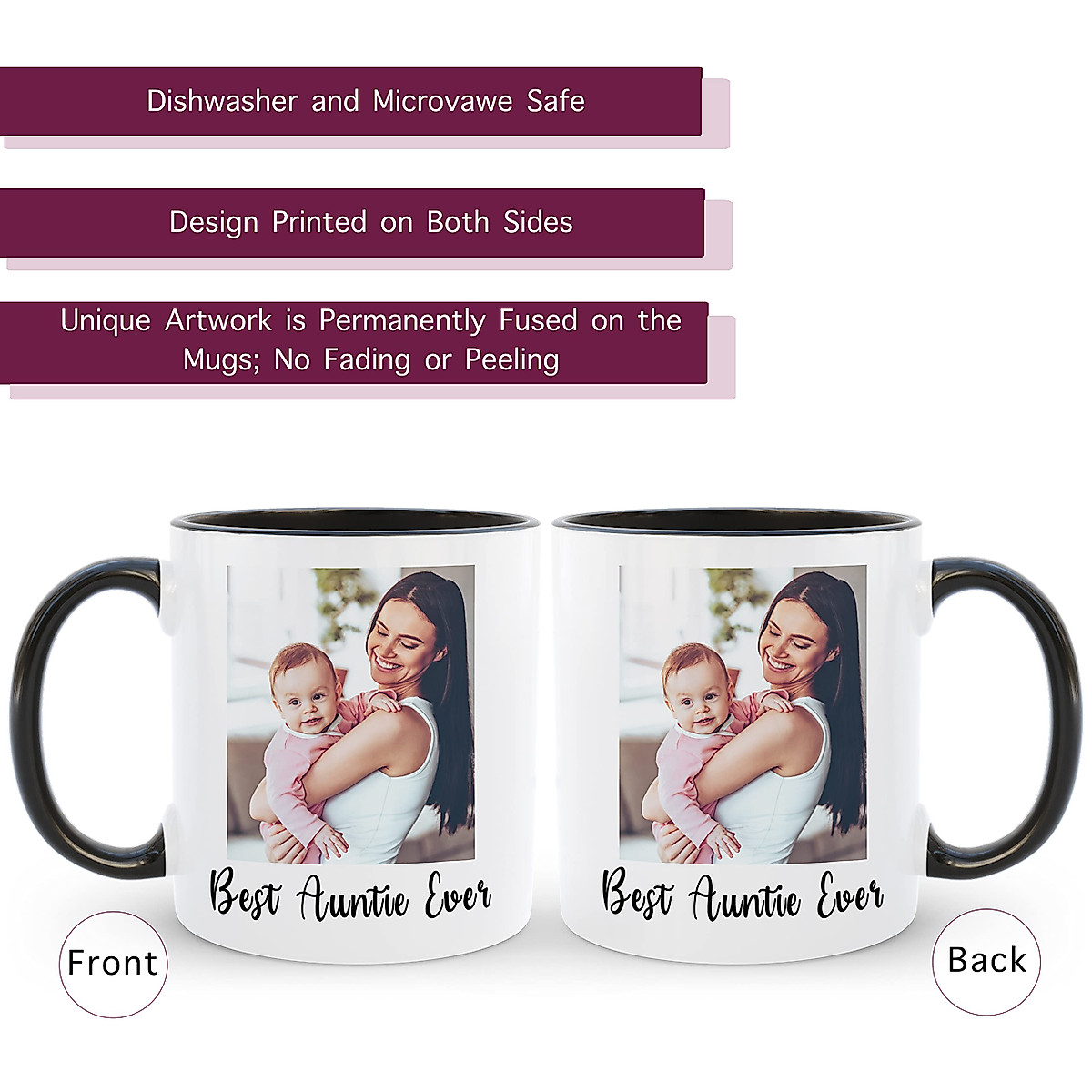 HomeBee Personalized Coffee Mug | Custom Photo Text or Logo Ceramic Mug | Customized 11 Oz Tea Cup – Unique Gift for Men & Women | Taza Personalizadas Design with Picture and Words | White – Black