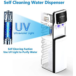 SOOPYK Hot and Cold Bottom Loading Water Dispenser Cooler with Self Cleaning for 3-5 Gallon Bottle Durable Steel Frame Child Safety Lock for Home Office