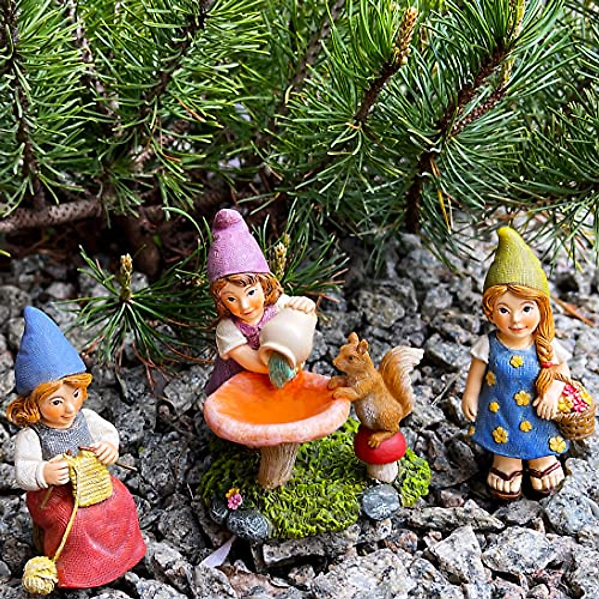 Mood Lab Miniature Garden Gnomes - Lady Gnomes Kit of 3 pcs - Figurines & Accessories Set - Outdoor or House Decor
