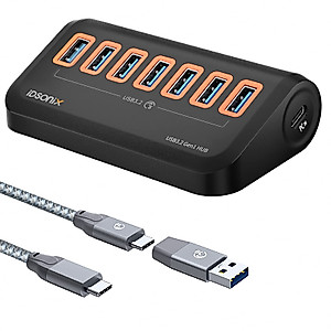 USB Hub 3.0[5Gbps Stable Transfer], iDsonix 7 Ports USB Hub 1.6ft Type A&C 2 Connectors, USB Splitter Extra USB Ports for Laptops,Surface,Xbox,iMac,MacBook,PS5/PS4,Flash Drive,Keyborad,Mouse,Printer