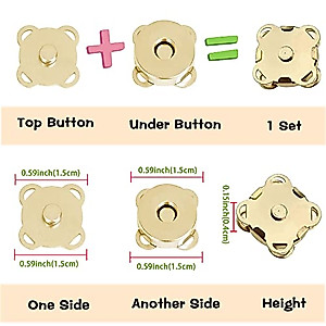 EuTengHao Magnetic Snaps Buttons, Plum Magnetic Snap Closures for Purses Handbags Clothes Bags Scrapbook, 15mm Magnet Button Closure Fastener for Sewing DIY Craft (Gold)