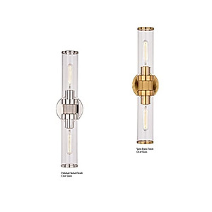 Levitt 2 Light Satin Brass Mid-Century Modern Industrial Bathroom Vanity Fixture Clear Glass