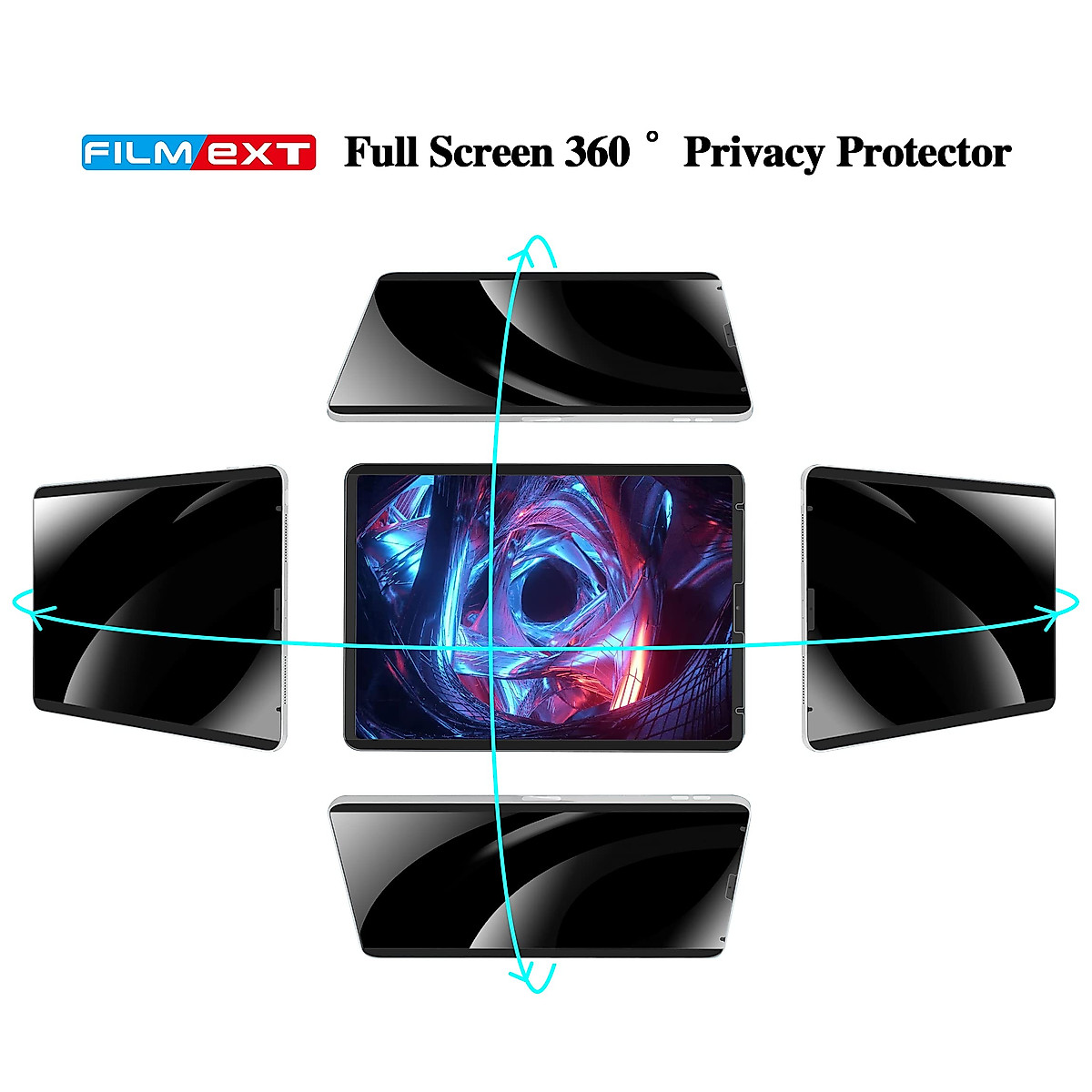 FILMEXT Magnetic 360° Privacy Screen Protector for iPad Pro 12.9 M2 M1 2021/2020/2018 (iPad Pro 12.9 6th/5th/4th/3rd Gen),Removable iPad Pro Anti Glare Anti-Spy Screen Filter[4 Way Privacy Filter]
