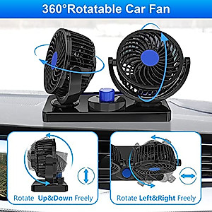 12V Car Fan, Electric Dual Head Car Cooling Fan with 360 Degree Adjustable 2 Speed Cooling Air Circulator Fan That Plugs into Cigarette Lighter, Auto Fans for Car Truck Van SUV RV Boat Golf Vehicles