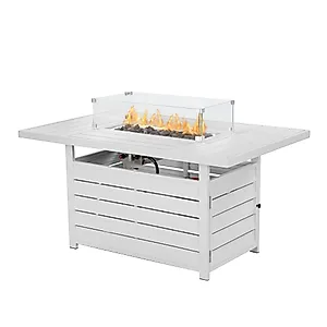 Wisteria Lane 54.3” Outdoor Patio Aluminum Fire Pit Table, 50000 BTU CSA Certified Propane Gas Fire Pit, Rectangular Fire Table w/Stainless Burner, Lava Rock, Waterproof Cover