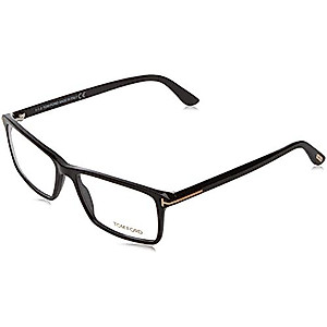 TOM FORD Men's TF 5408 001 Black Clear Rectangular Eyeglasses 56mm, Shiny Black, Shiny Rose Gold "T" Logo, 56/16/145