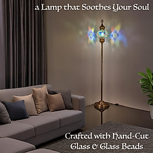 DEMMEX Turkish Moroccan Mosaic Boho Bohemian Colorful Handmade Accent Mood Floor Lamp, Single XL 10" Globe, 5.5feet, Worldwide Use (Brown-Black)