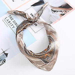 AWAYTR 23 Inches Satin Head Scarves for Women 4PCS Square Silk Like Hair Scarves Silk Hair Bandanas (Cashews (dark blue/red/light blue/khaki)