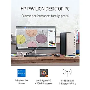 HP Pavilion Desktop, AMD Ryzen 7 4700G Processor, 16 GB of RAM, 512 GB SSD Storage, Windows 10 Home, Dual Display Support, Wireless Computer PC, for Gaming, Study, and Business (TP01-1160, 2020)