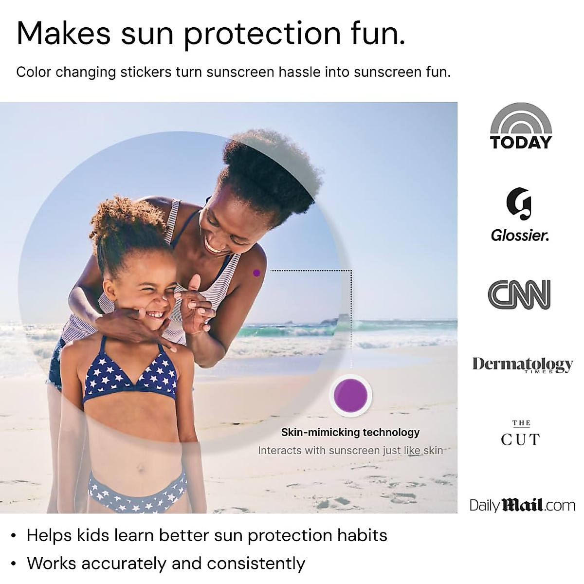 SPOTMYUV UV Detection Stickers for Sunscreen with Patented DERMATRUE SPF Sensing Technology | KNOW WHEN TO REAPPLY SUNSCREEN TO HELP PREVENT SUNBURN - 16 Count