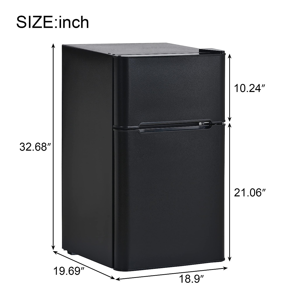 Merax, Black Mini Fridge with Freezer, 3.2Cu.Ft Compact Refrigerator with Two Reversible Doors for Office, Dorm or Bedroom, Adjustable Mechanical Thermostat, 18.9''L x 19.69''W x 32.68''H